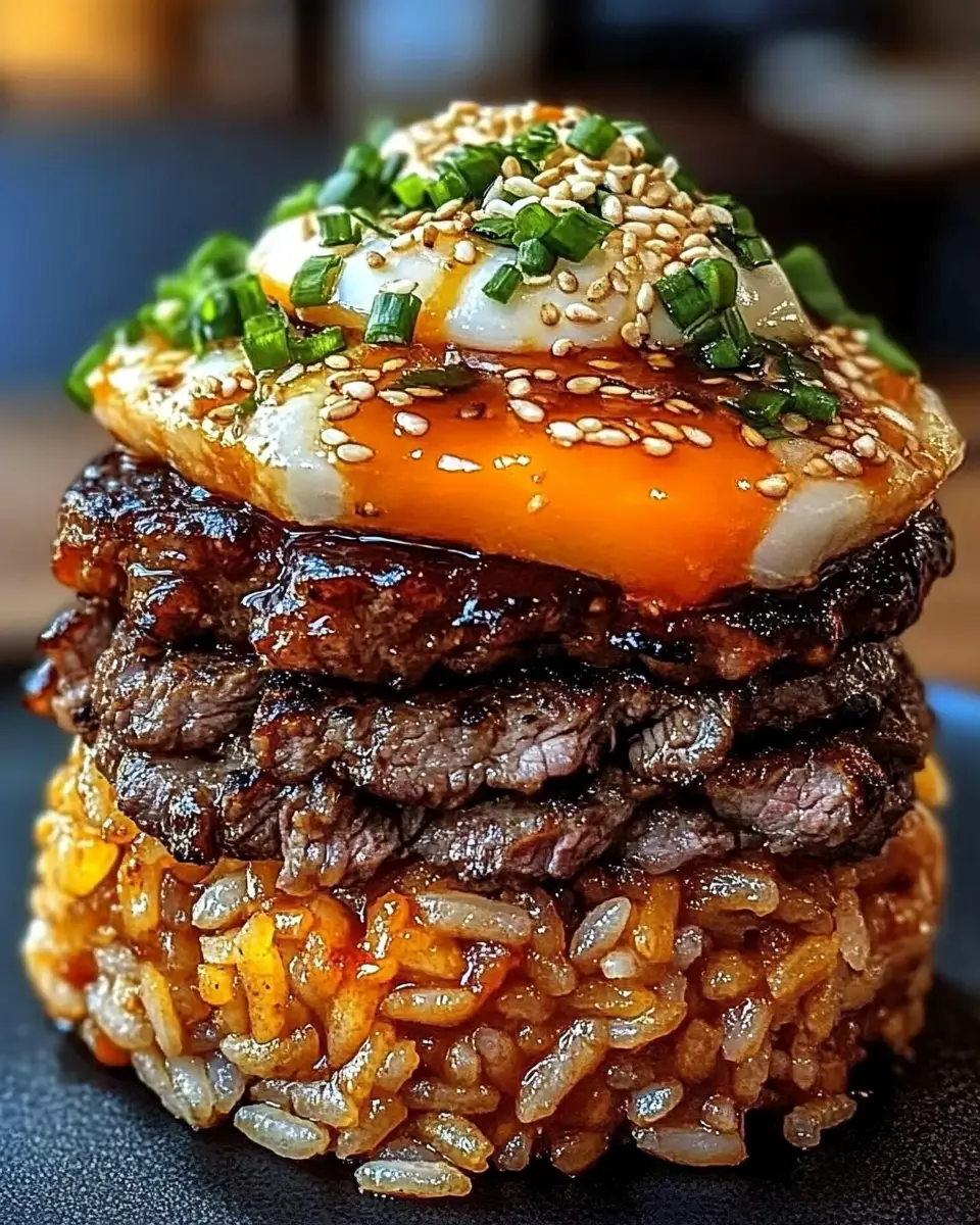 Korean BBQ Beef Rice Stack - softtasty